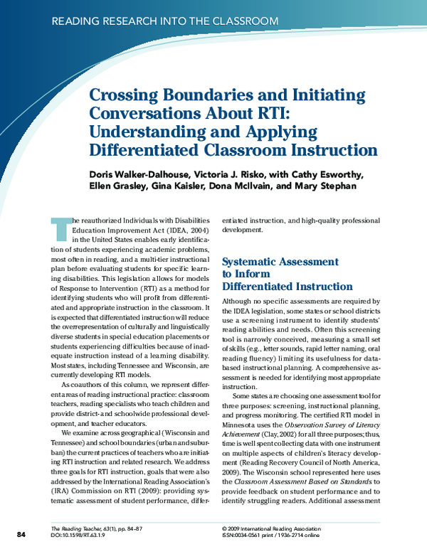(PDF) Crossing Boundaries and Initiating Conversations About RTI: Understanding and Applying ...