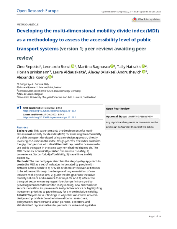 (PDF) Developing the multi-dimensional mobility divide index (MDI) as a ...