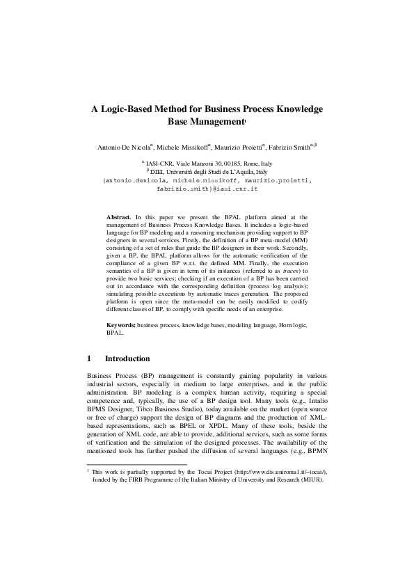 (PDF) A Logic-Based Method for Business Process Knowledge Base Management1