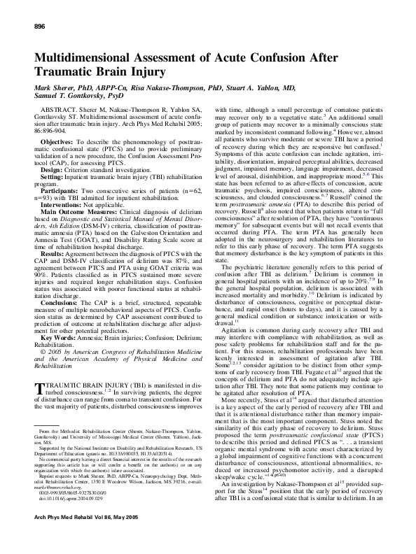 (PDF) Multidimensional Assessment of Acute Confusion After Traumatic ...