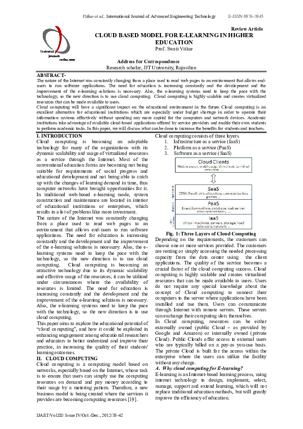 (PDF) Cloud Based Model for E-Learning in Higher Education Prof