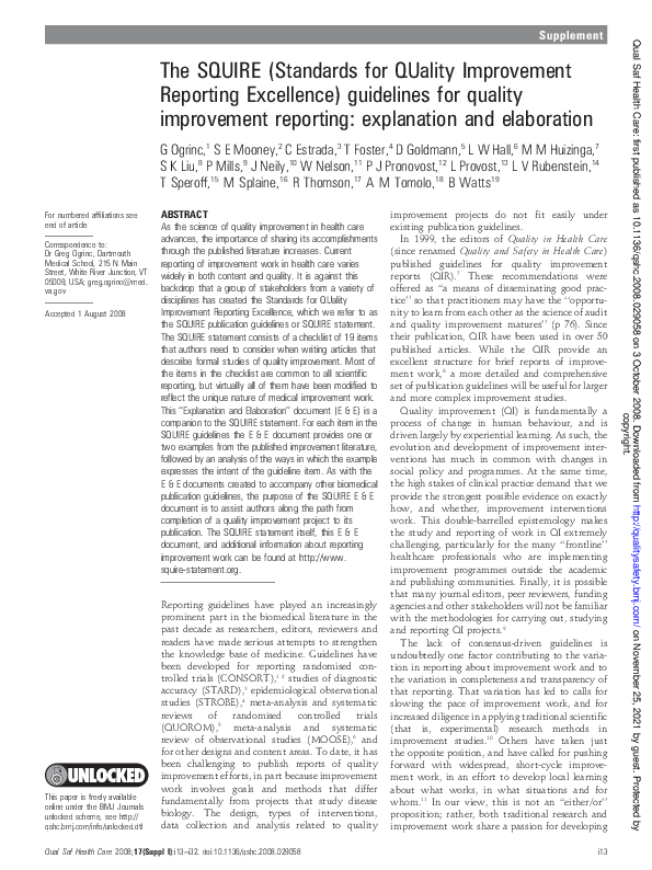 (PDF) The SQUIRE (Standards for QUality Improvement Reporting ...