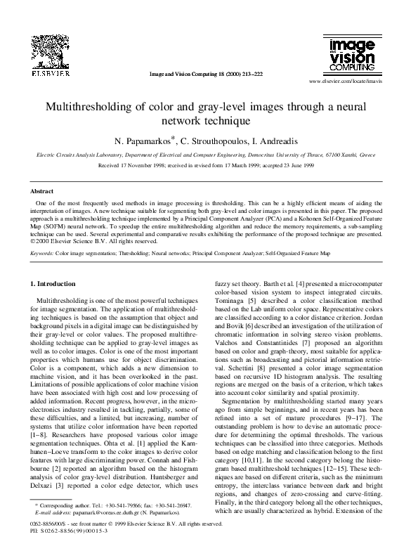 (PDF) Multithresholding of color and gray-level images through a neural network technique