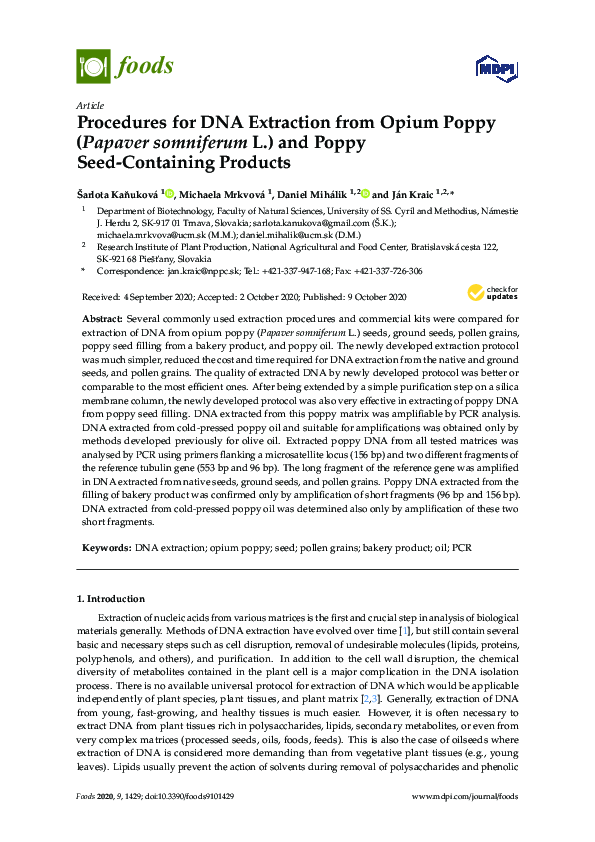 (PDF) Procedures for DNA Extraction from Opium Poppy (Papaver ...