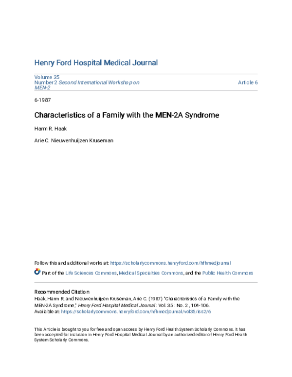 (PDF) Characteristics of a family with the MEN-2A syndrome