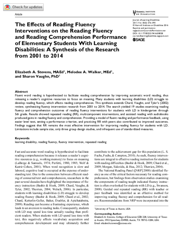 (PDF) The Effects of Reading Fluency Interventions on the Reading ...