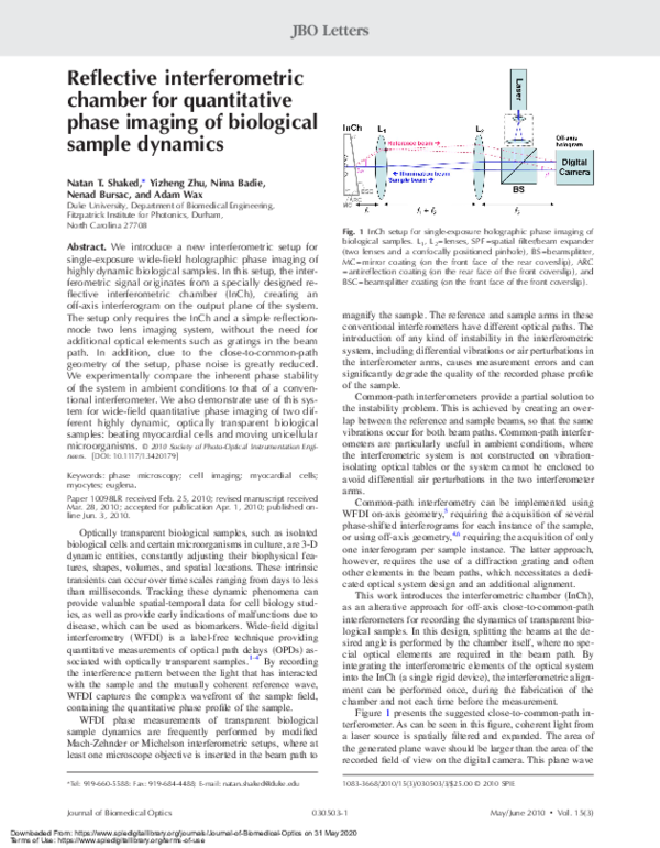 (PDF) Reflective interferometric chamber for quantitative phase imaging of biological sample ...