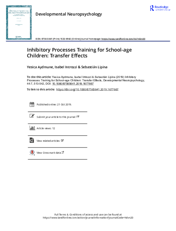(PDF) Inhibitory Processes Training for School-age Children: Transfer ...