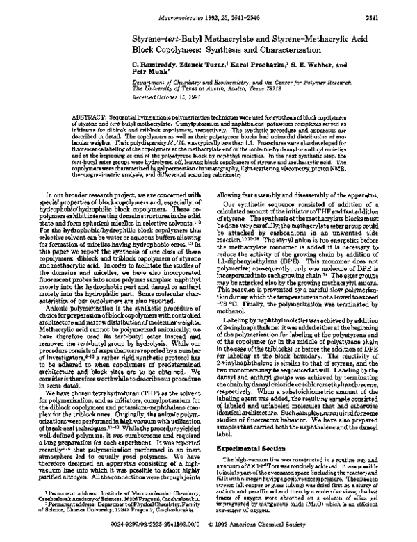 (PDF) Styrene-tert-butyl methacrylate and styrene-methacrylic acid block copolymers: synthesis ...