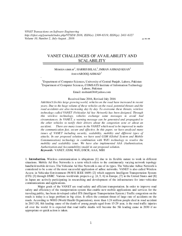 (PDF) Vanet Challenges of Availability and Scalability