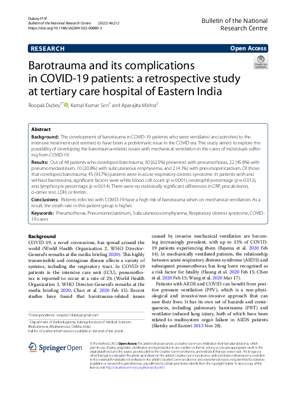 (PDF) Barotrauma and its complications in COVID-19 patients: a ...