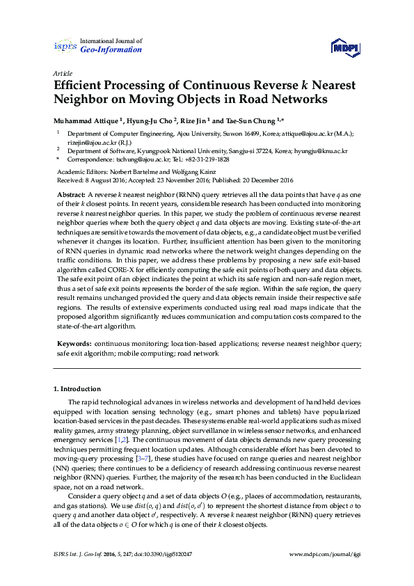 (PDF) Efficient Processing of Continuous Reverse k Nearest Neighbor on Moving Objects in Road ...