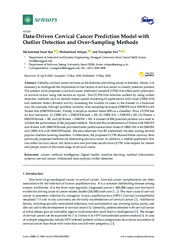 Pdf Data Driven Cervical Cancer Prediction Model With Outlier
