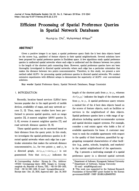 Pdf Efficient Processing Of Spatial Preference Queries In Spatial Network Databases