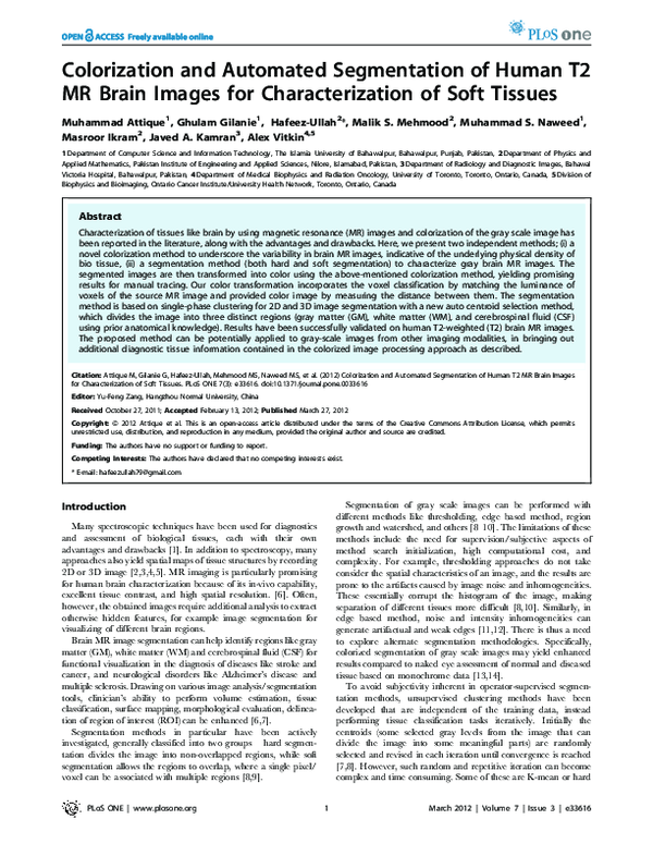 (PDF) Colorization and Automated Segmentation of Human T2 MR Brain Images for Characterization ...