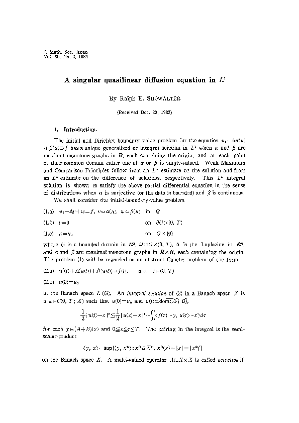 (PDF) A singular quasilinear diffusion equation in L1 | Ralph Showalter ...