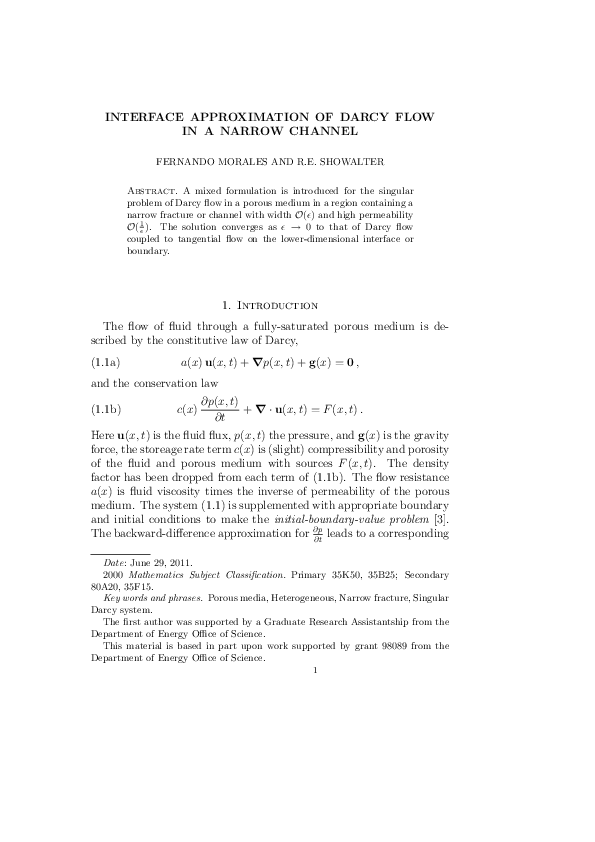 (PDF) Interface approximation of Darcy flow in a narrow channel