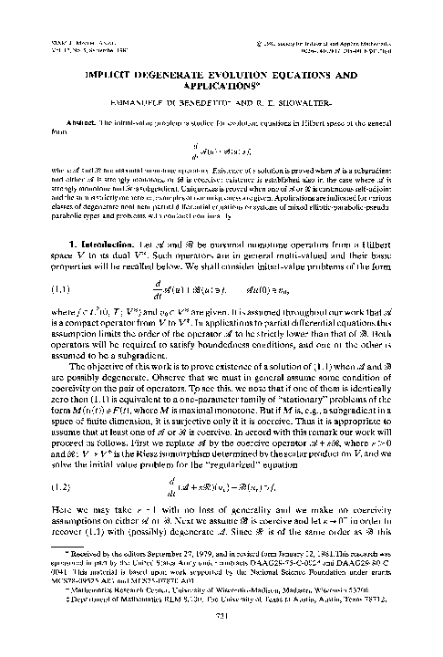 (PDF) Implicit Degenerate Evolution Equations and Applications