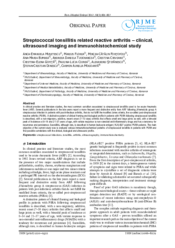 (PDF) Streptococcal tonsillitis related reactive arthritis - clinical ...