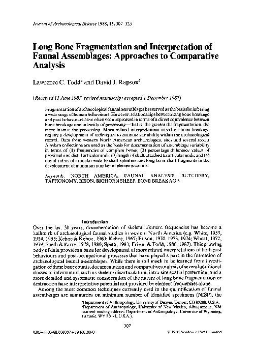 (PDF) Long bone fragmentation and interpretation of faunal assemblages ...