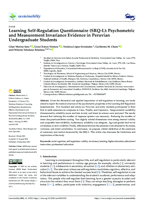 (PDF) Learning Self-Regulation Questionnaire (SRQ-L): Psychometric and ...