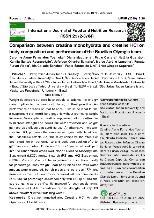 (PDF) Comparison between creatine monohydrate and creatine HCl on body ...