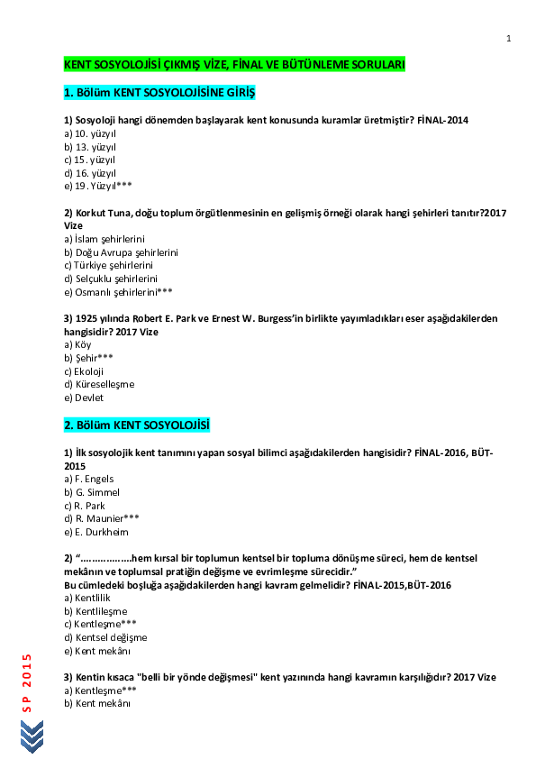 (PDF) KENT SOSYOLOJİSİ VİZE,FİNAL,BÜT