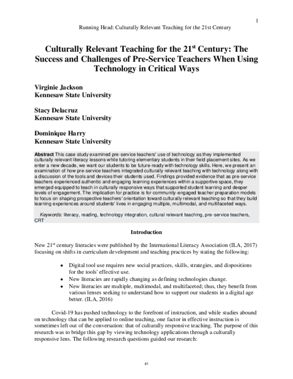 (PDF) Culturally Relevant Teaching for the 21st Century