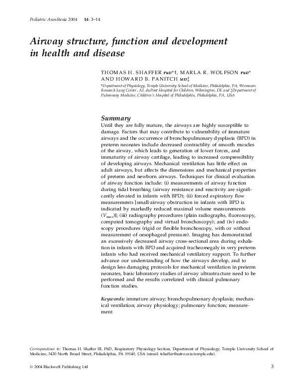 (PDF) Airway structure, function and development in health and disease