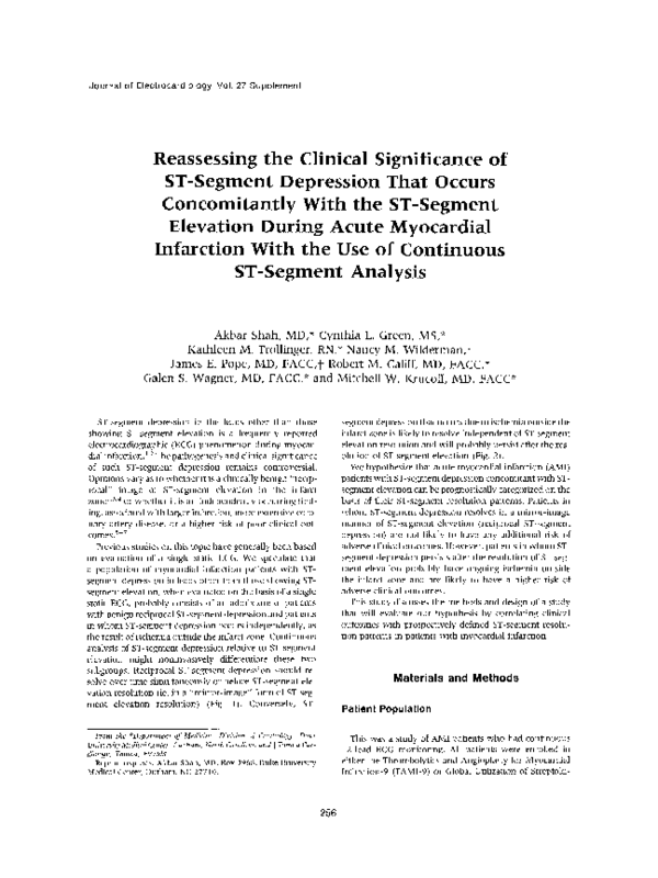 (PDF) Reassessing the clinical significance of ST-segment depression that occurs concomitantly ...