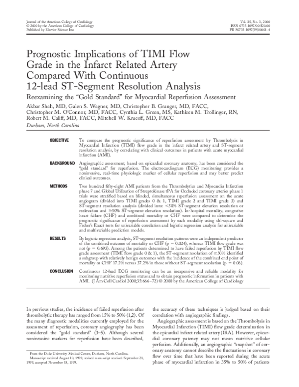 (PDF) Prognostic implications of TIMI flow grade in the infarct related ...