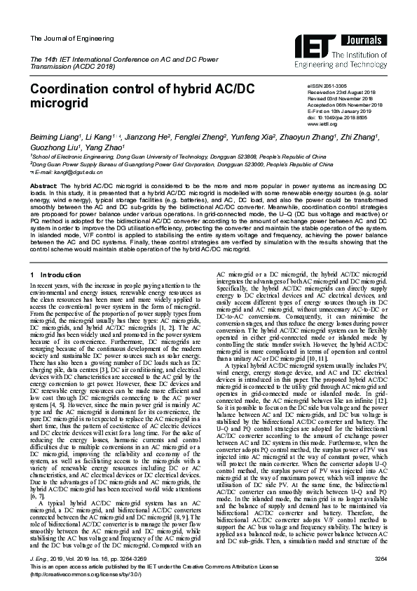Pdf Coordination Control Of A Hybrid Ac Dc Micro Grid At Different