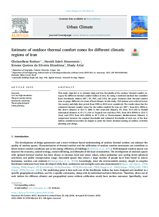(PDF) Estimate of outdoor thermal comfort zones for different climatic ...
