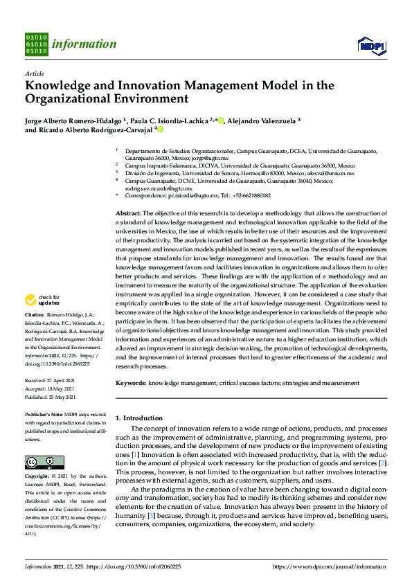 (PDF) Knowledge and Innovation Management Model in the Organizational ...