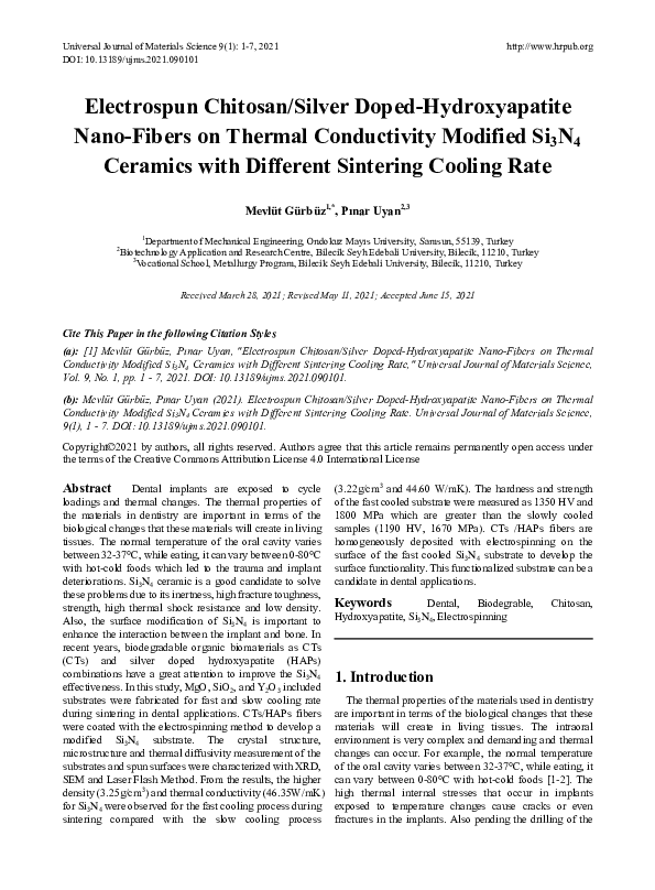 (PDF) Electrospun Chitosan/Silver Doped-Hydroxyapatite Nano-Fibers on Thermal Conductivity ...
