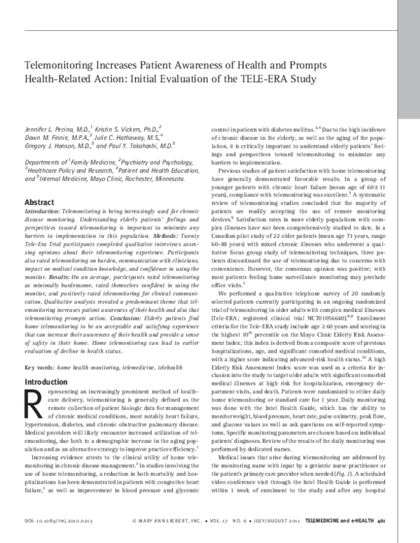 (PDF) Telemonitoring Increases Patient Awareness of Health and Prompts Health-Related Action ...