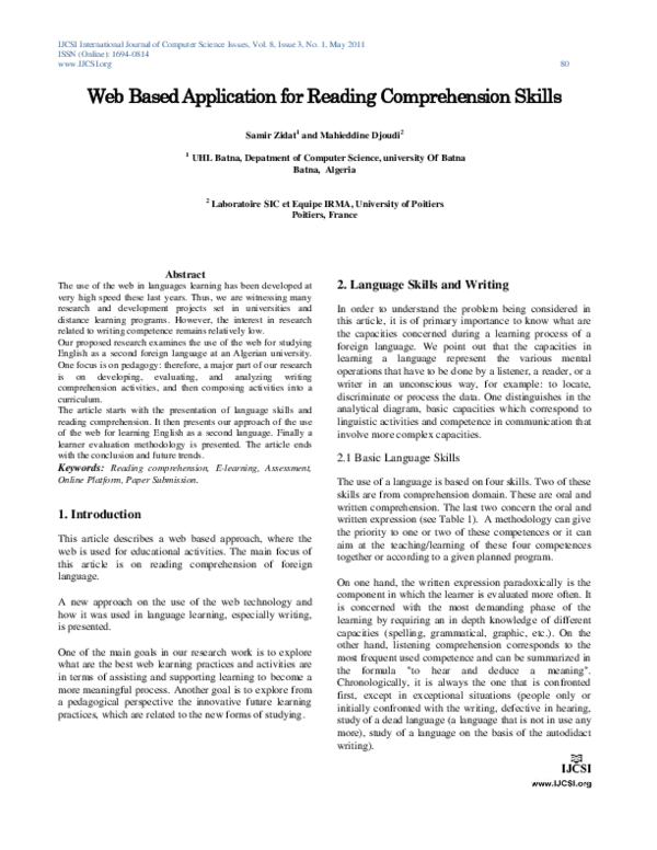 (PDF) Web Based Application for Reading Comprehension Skills