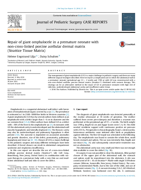(PDF) Giant Omphalocele Repair in Premature Neonates
