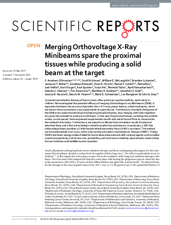 (PDF) Merging Orthovoltage X-Ray Minibeams spare the proximal tissues ...