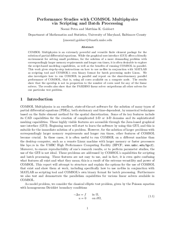 (PDF) Performance Studies with COMSOL Multiphysics via Scripting and ...
