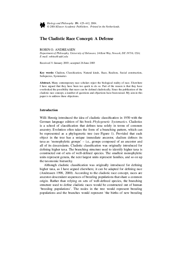 (PDF) The Cladistic Race Concept: A Defense