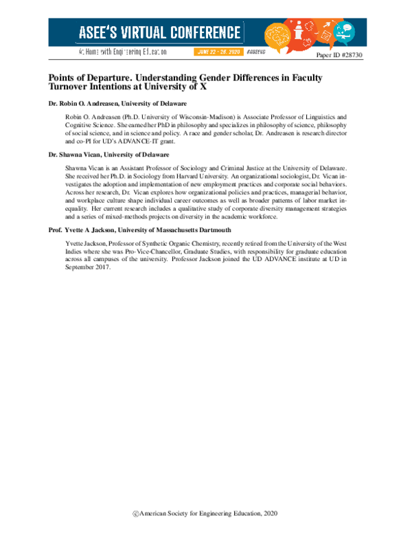 (PDF) Points of Departure. Understanding Gender Differences in Faculty ...