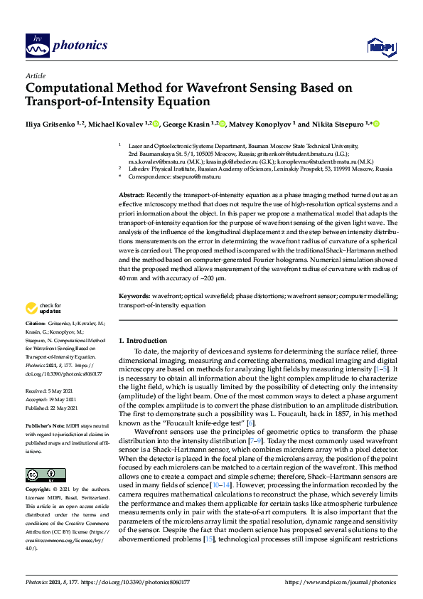 (PDF) Computational Method for Wavefront Sensing Based on Transport-of-Intensity Equation