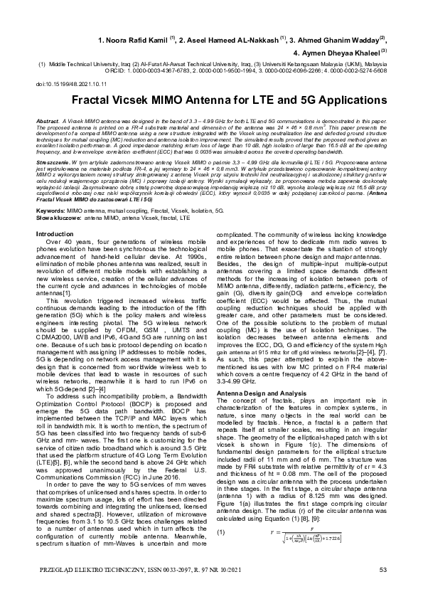 (PDF) Fractal Vicsek MIMO Antenna for LTE and 5G Applications