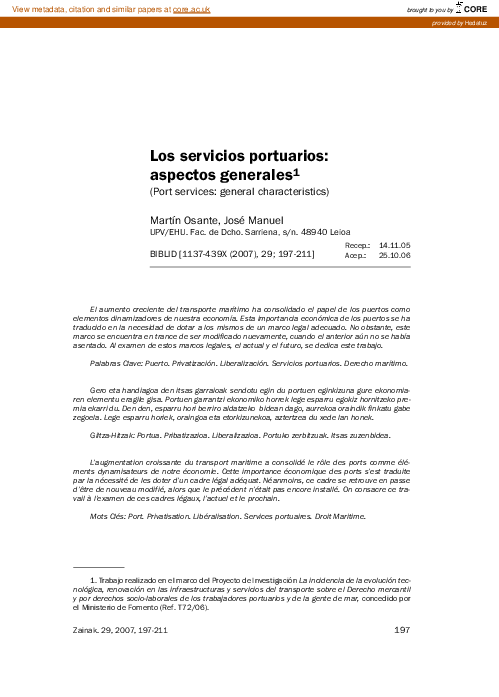 (PDF) Los servicios portuarios: aspectos generales