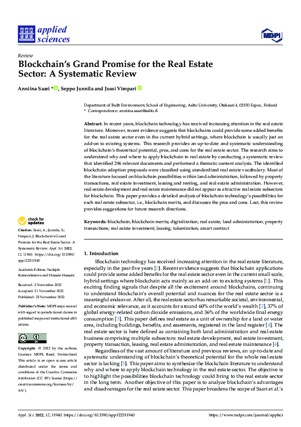 (PDF) Blockchain’s Grand Promise for the Real Estate Sector: A ...