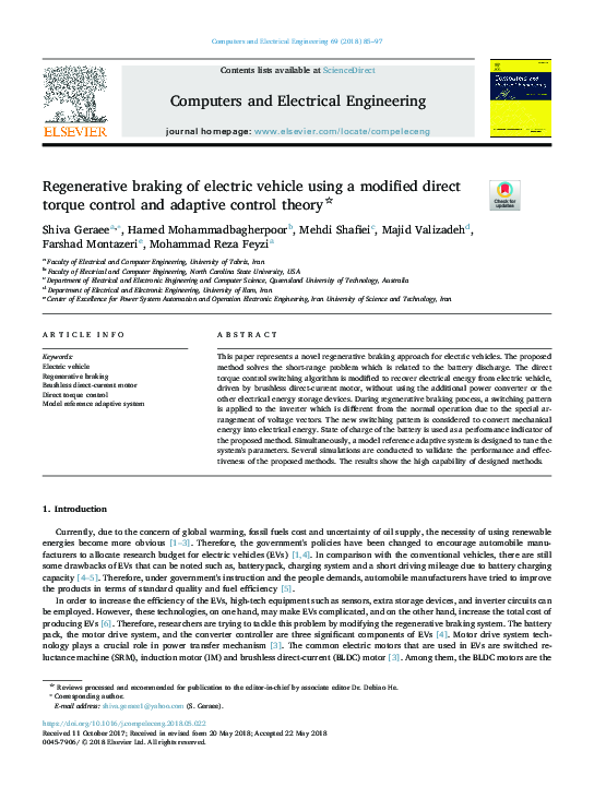 (PDF) Regenerative braking of electric vehicle using a modified direct torque control and ...