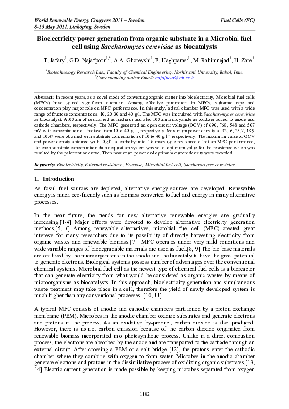 (PDF) Bioelectricity Power Generation from Organic Substrate in a Microbial Fuel Cell Using ...