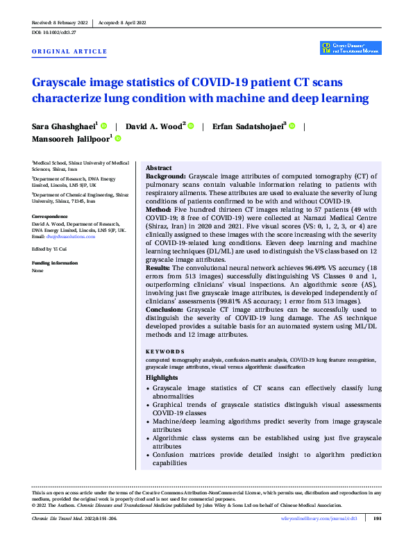 (PDF) Grayscale image statistics of COVID‐19 patient CT scans ...