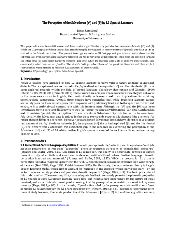 (PDF) Perception of the Salvadoran [sh] and [θ] by L2 Spanish Learners